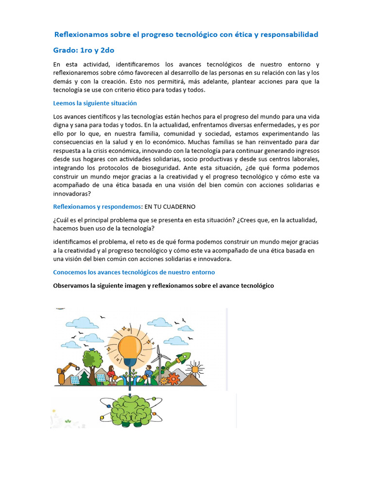 Re Exionamos Sobre El Progreso Tecnológico Con Ética y Responsabilidad - Docx 1ro y 2do | PDF ...