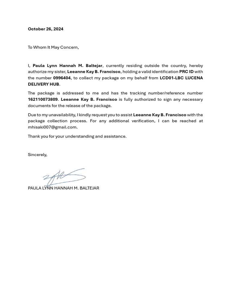 Authorization Letter | PDF