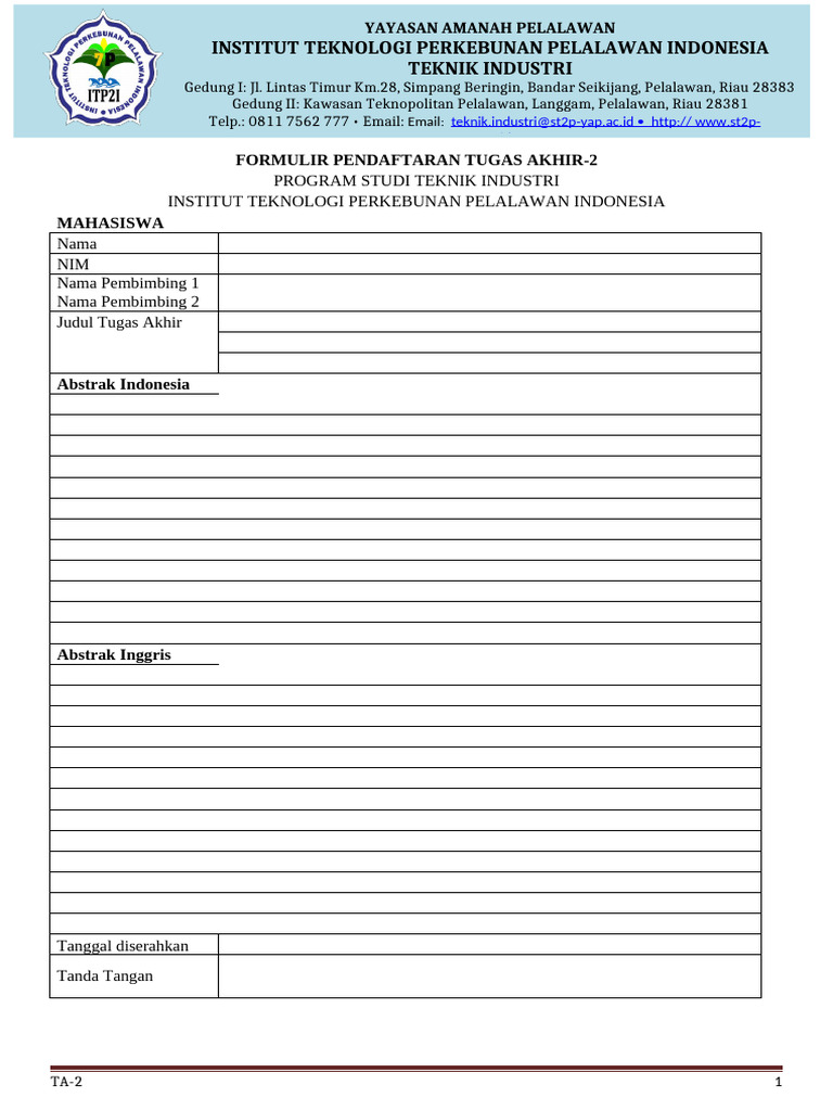 Formulir Pendaftaran TA-2 | PDF