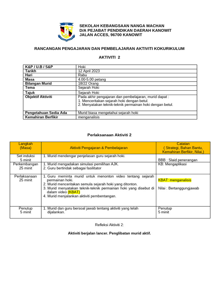 Rencana Pembelajaran Hoki | PDF