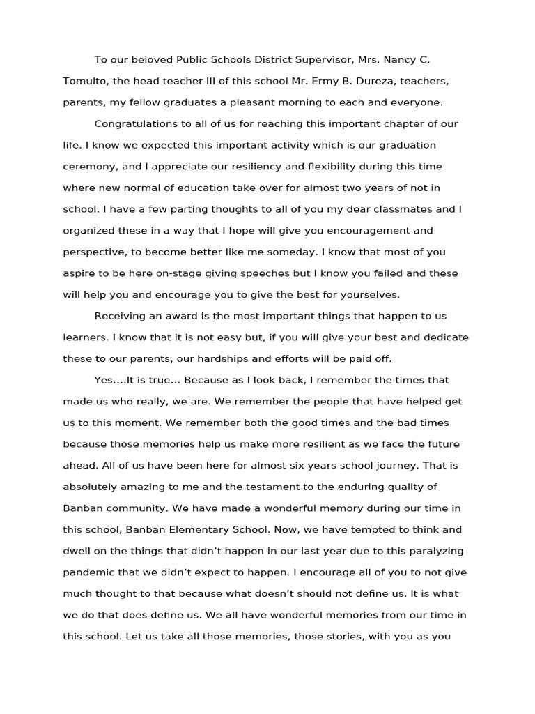 Graduation Speech 1st | PDF
