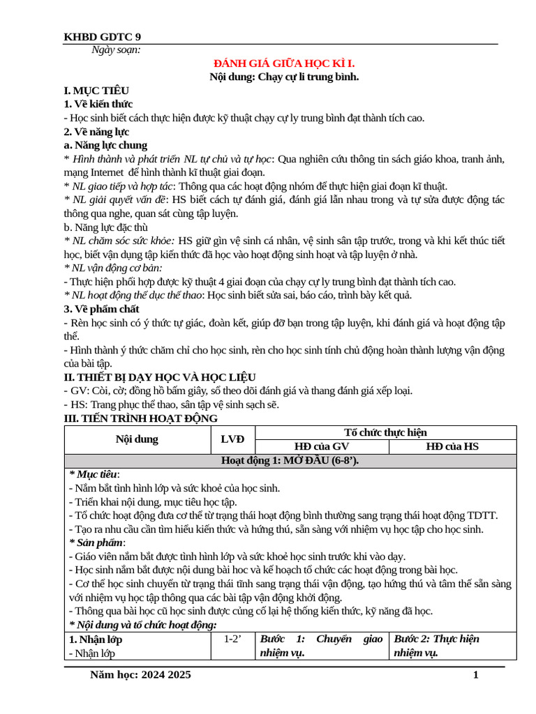 2024-2025. GDTC 9 Tiết 17 KTĐG Giữa Kỳ I. | PDF
