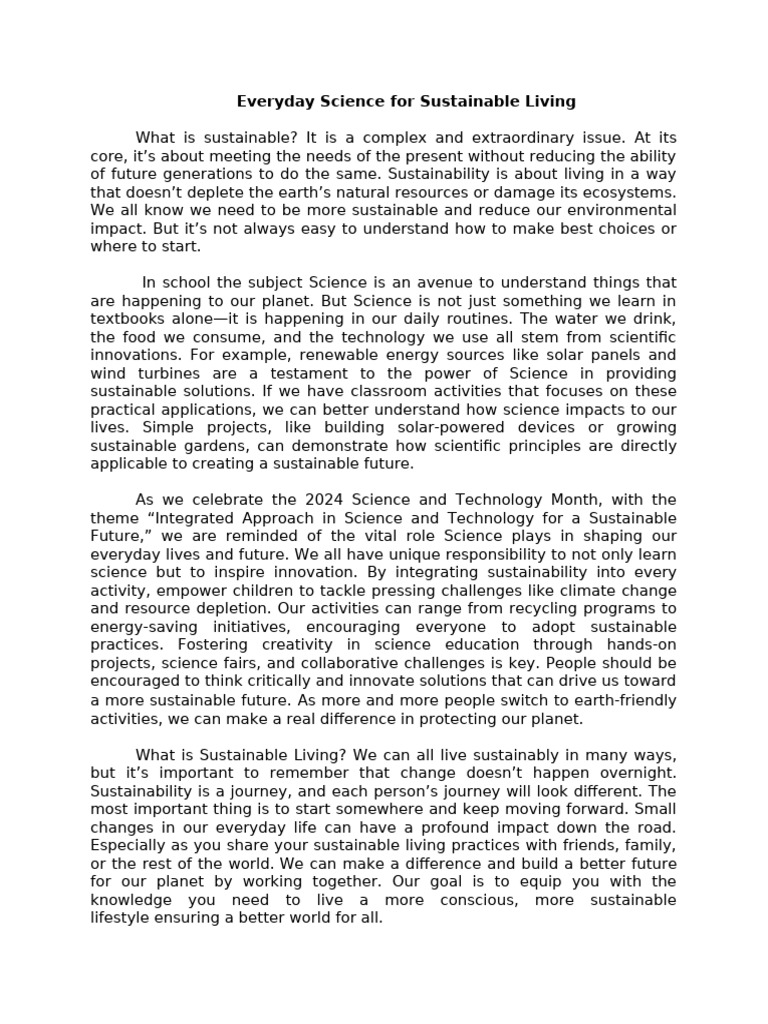 Joe's Essay On Science and Technology | PDF | Sustainability | Science