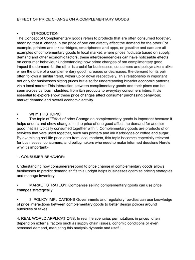 Effect of Price Change On A Complementary Goods. Disha | PDF