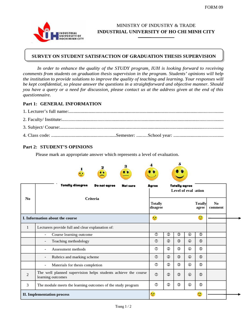 Form 09 - Survey On Student Satisfaction of Graduation Thesis ...
