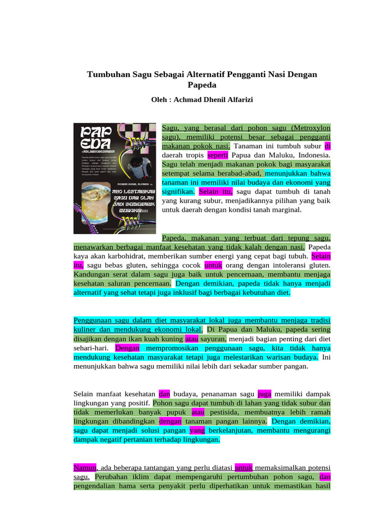 Tumbuhan Sagu Sebagai Alternatif Pengganti Nasi Dengan Papeda | PDF ...