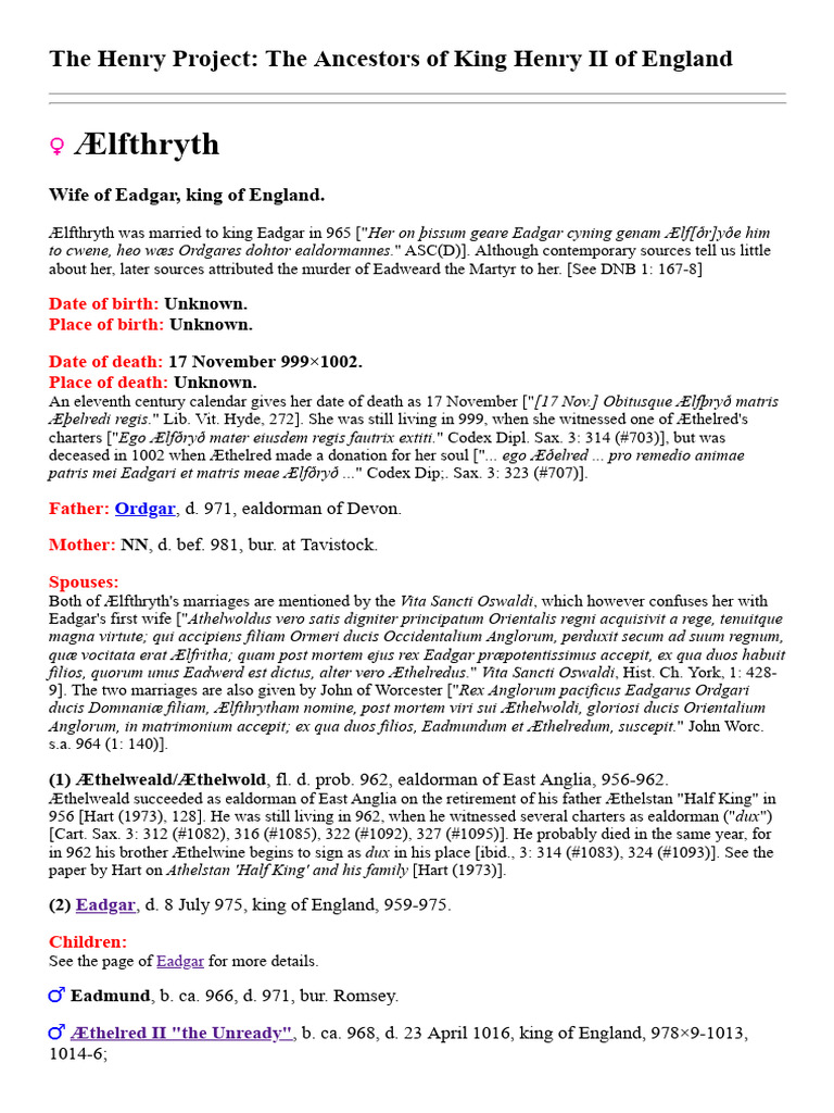 Ælfthryth, Wife of Eadgar, King of England | PDF | Anglo Saxon People ...