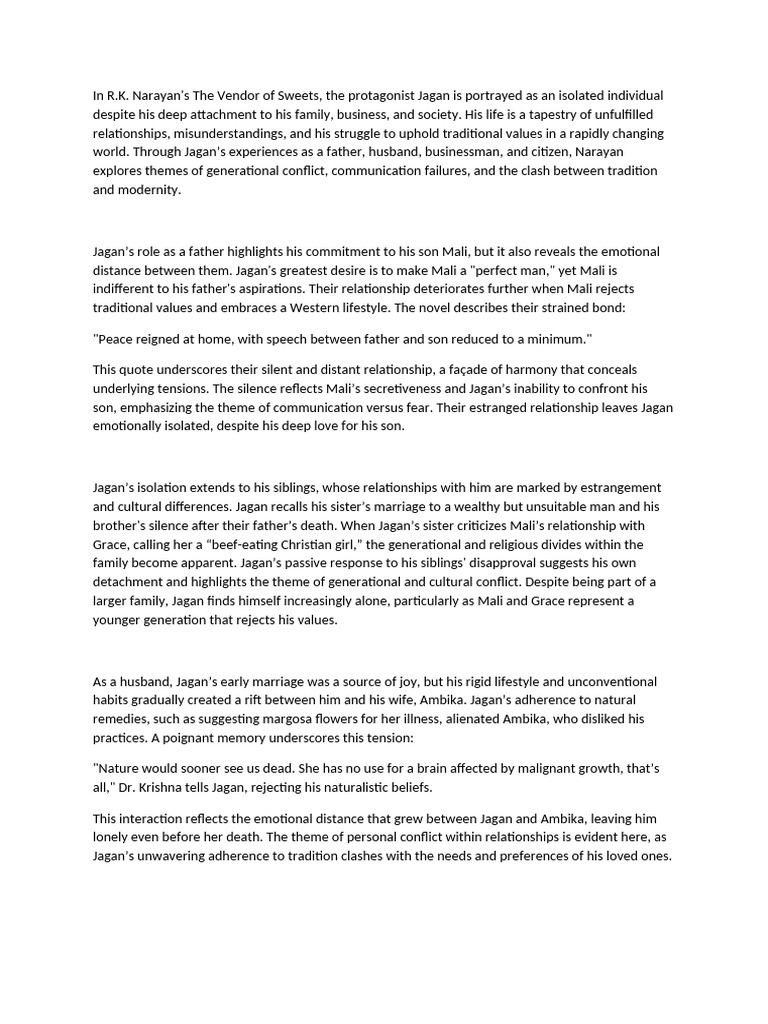 Vendor of Sweets Essay Type of Jagan's Isolation | PDF | Social Psychology
