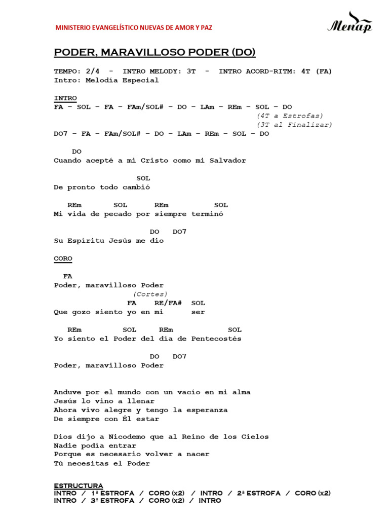 Poder, Maravilloso Poder (Acordes) | PDF
