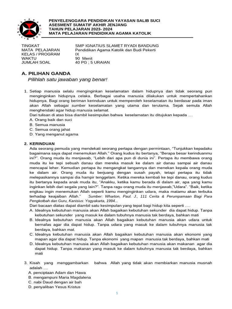 SOAL ASAJ KELAS 9 Tahun 2023-2024 | PDF | Filsafat