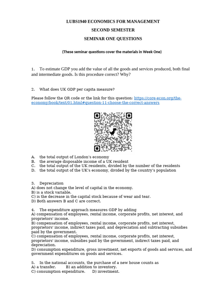 GDP Measurement and Critiques Seminar Questions | PDF | Gross Domestic Product | Income