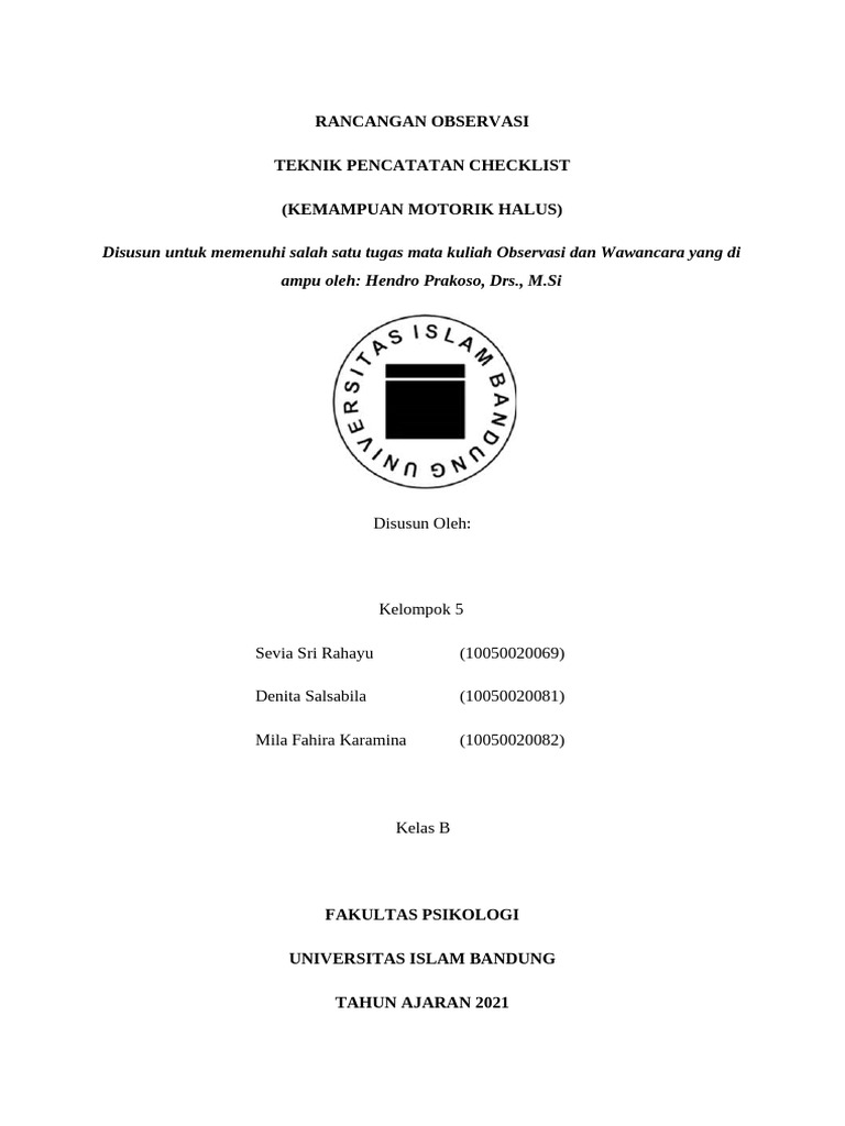(Revisi) Rancangan Observasi Kelompok 5 Checklist | PDF