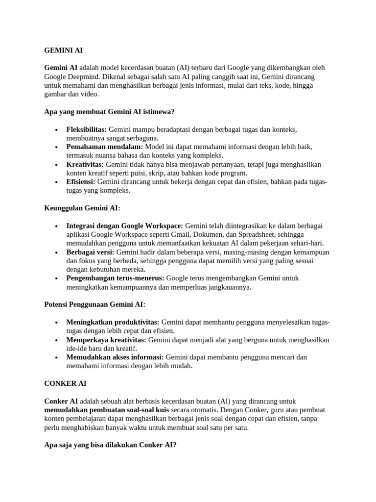 GEMINI - CONKER - PERPLEXITY - GAMMA - LUMEN5 - Teks Video | PDF