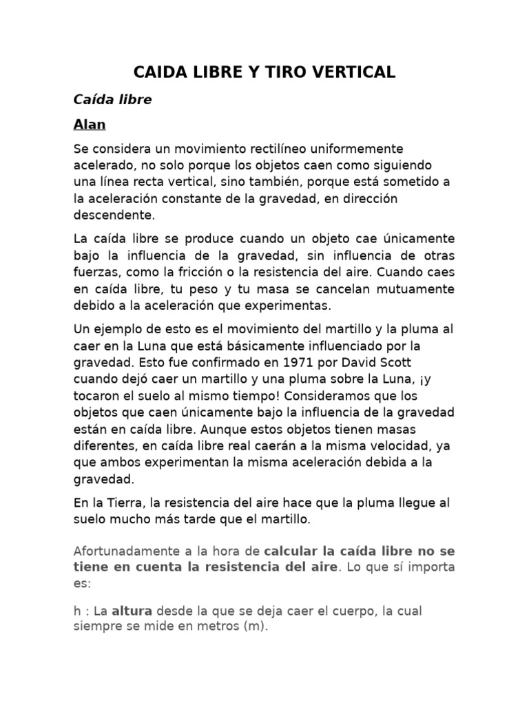 Caida Libre y Tiro Vertical-1 | PDF | Gravedad | Cantidades fisicas