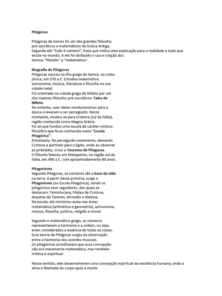 Filosofia Pitagoras | PDF | Pitágoras