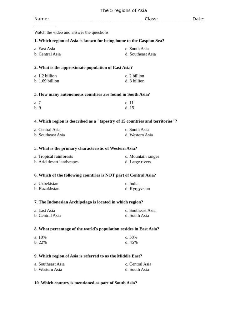 The 5 Regions of Asia | PDF | Asia | Central Asia