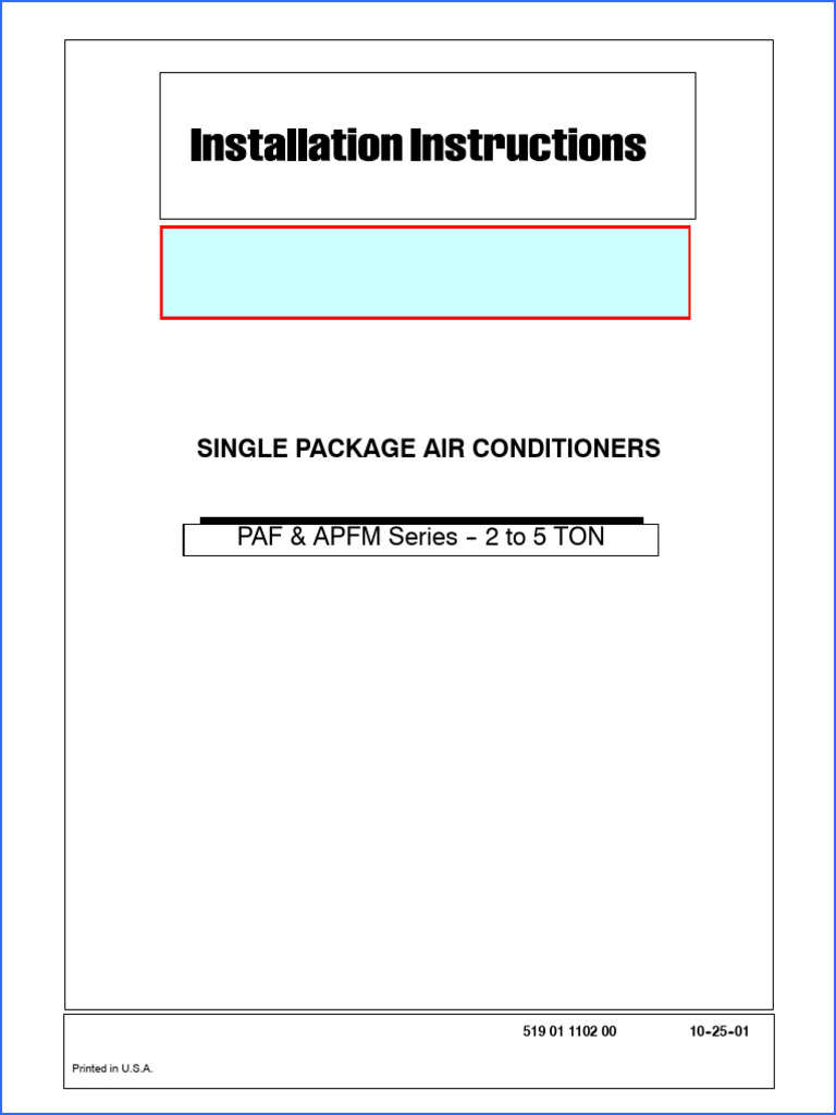 ICP PAF APFM Packaged AC Manual | PDF | Thermostat | Duct (Flow)