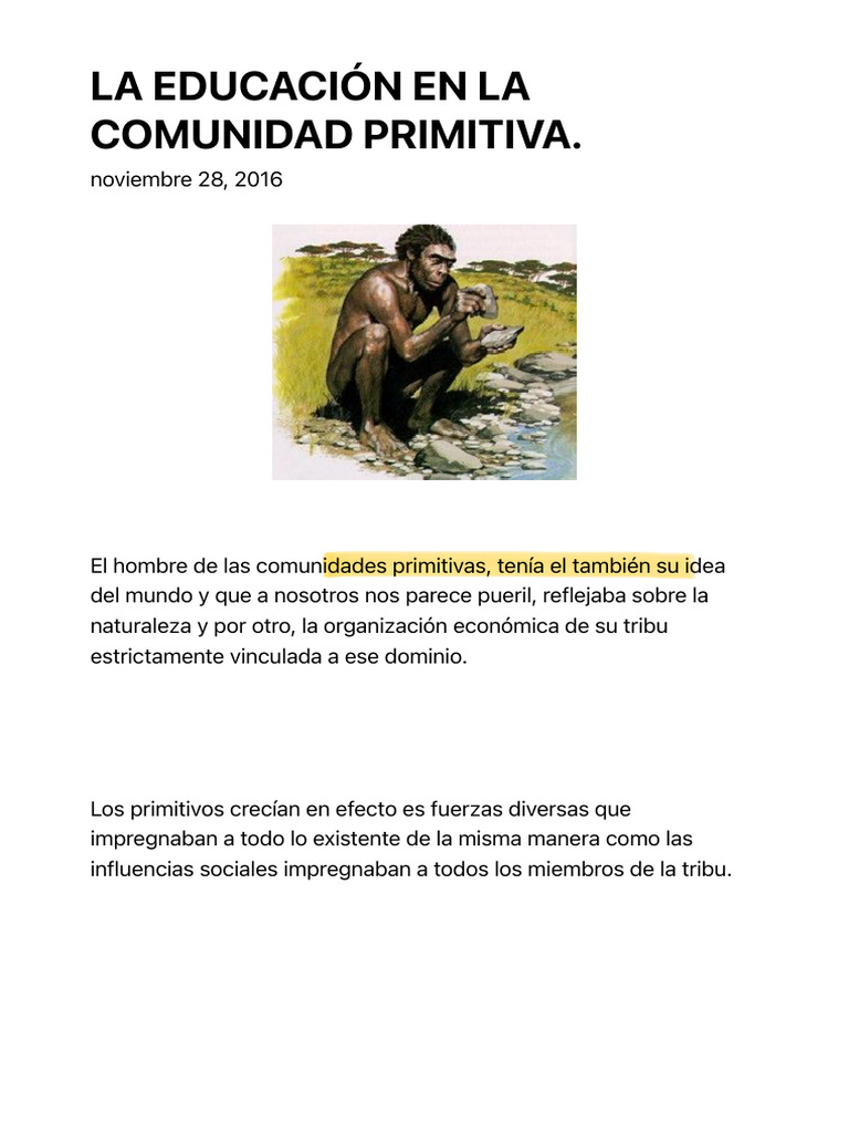 La Educación en La Comunidad Primitiva. | PDF | Socialización ...