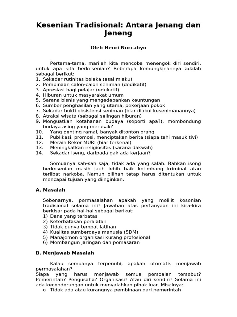 Kesenian Tradisional: Antara Jenang Dan Jeneng | PDF