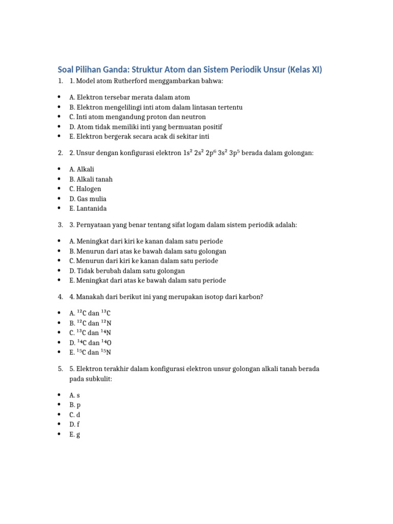 Soal Struktur Atom Dan Sistem Periodik | PDF