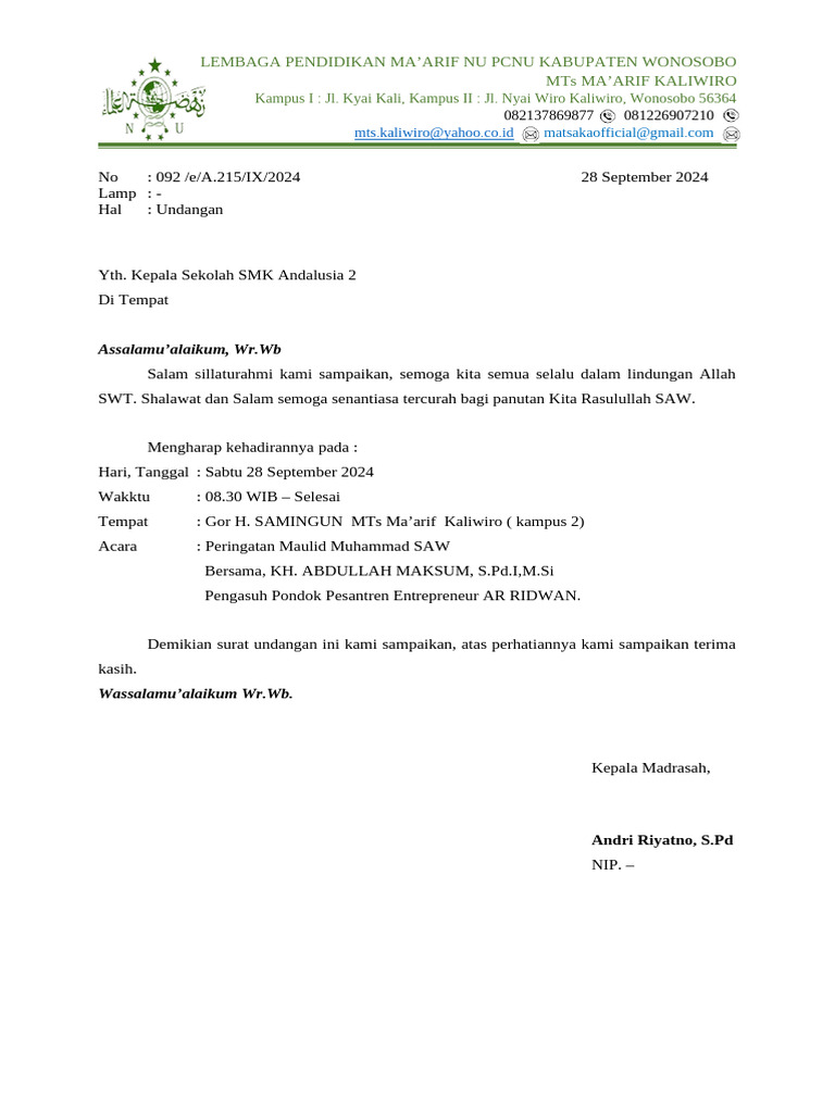 Undangan Peringatan Maulid di Wonosobo | PDF