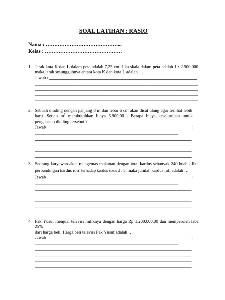 Latihan Rasio Kelas 7A Dan 7C | PDF | Metode & Bahan Ajar