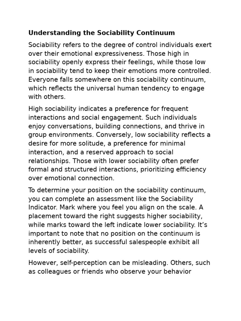 Understanding The Sociability Continuum | PDF | Career & Growth | Self ...