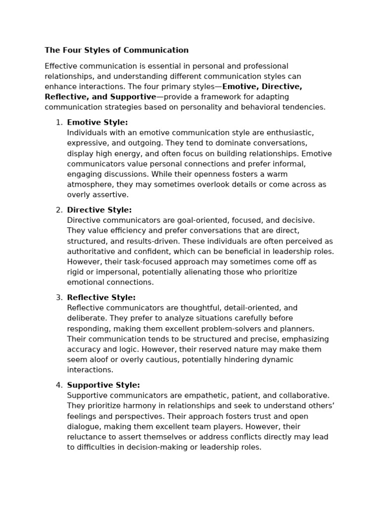 The Four Styles of Communication | PDF | Self-Improvement | Science ...
