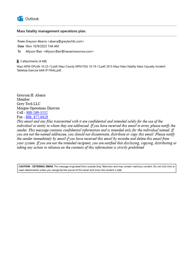 Maui Mass Fatality Management Plan | PDF