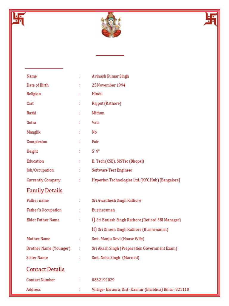 Bio Data Avinash-1 | PDF