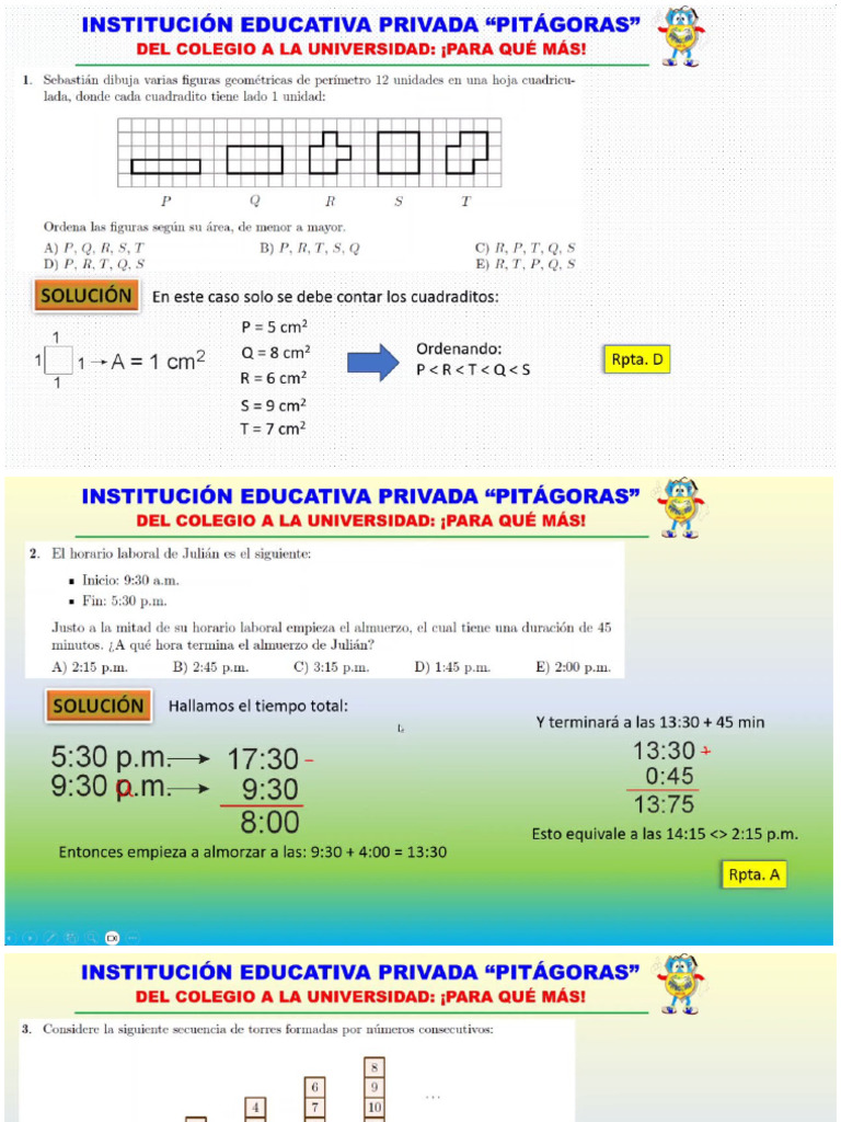 Solucionario Onem Etapa I.E. Nivel 1 2024 | PDF
