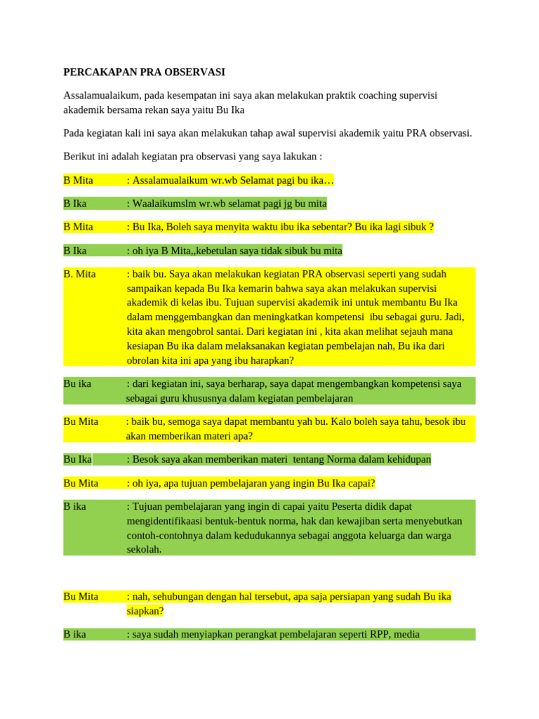 Percakapan Pra Observasi Paramita | PDF