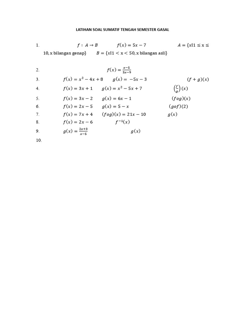 Soal Latihan Fungsi Matematika dan Invers | PDF | Metode & Bahan Ajar