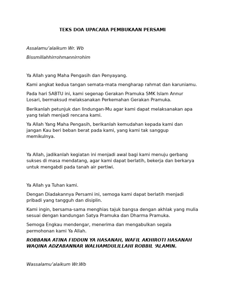 Teks Doa Upacara Pembukaan Persami | PDF
