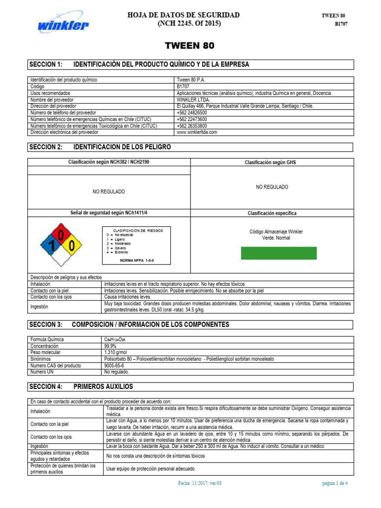 Tween 80 P.A | PDF | Agua | Residuos