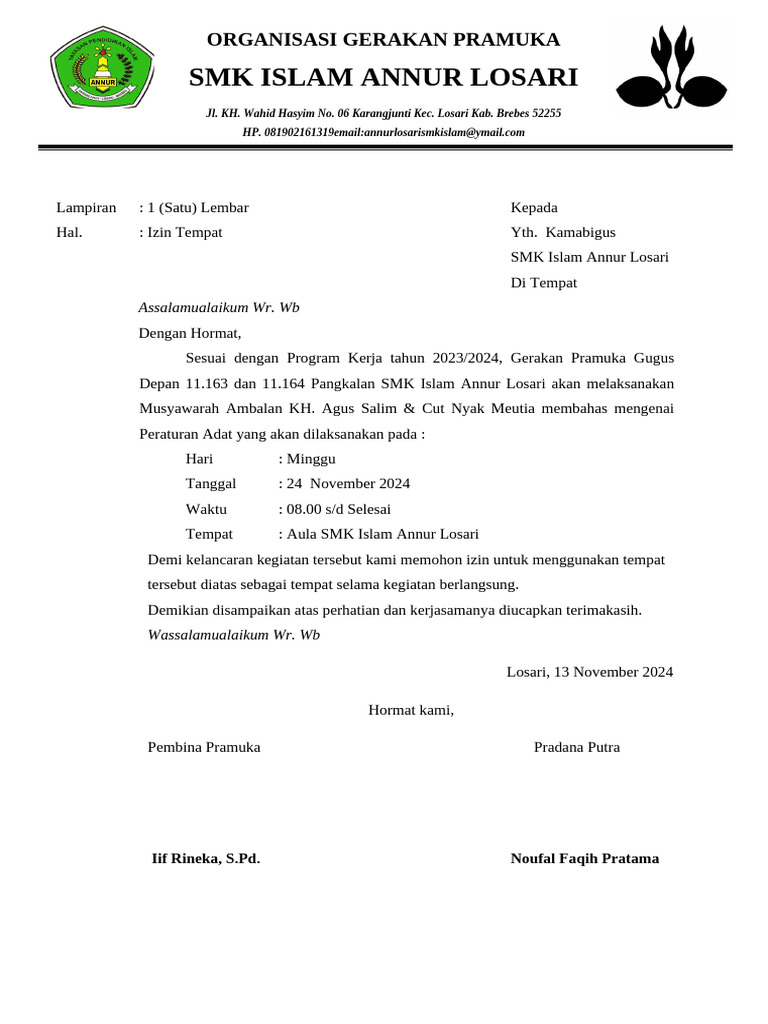 Izin Musyawarah Pramuka SMK Annur | PDF