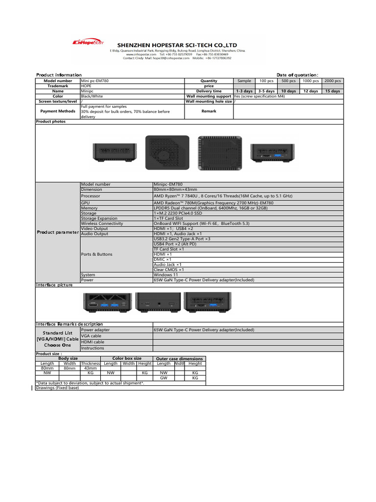 Specification For Minipc-EM780 (2024-11-09 15 - 25 - 27) | PDF | Hdmi ...