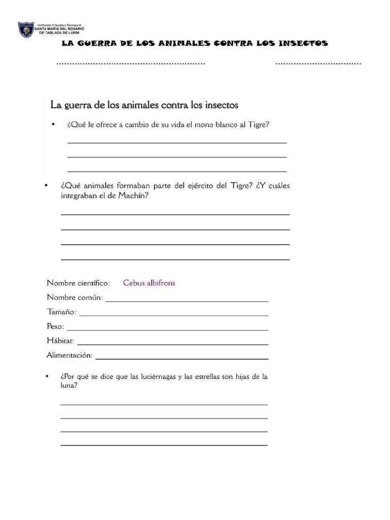 Guerra Animal vs Insectos: Relatos y Leyendas | PDF