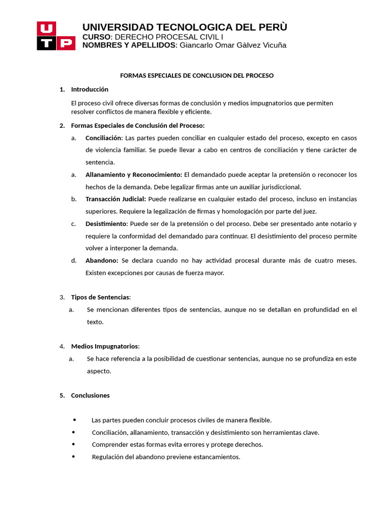 Formas Especiales de Conclusion Del Proceso | PDF | Demanda judicial ...