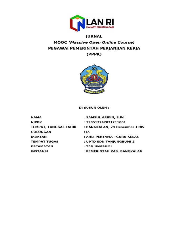 Sampul Jurnal Mooc Orientasi PPPK Samsul Arifin | PDF