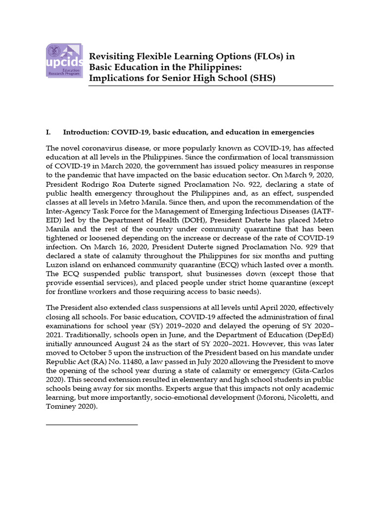 Revisiting Flexible Learning Options FLOs in Basic Education in The ...