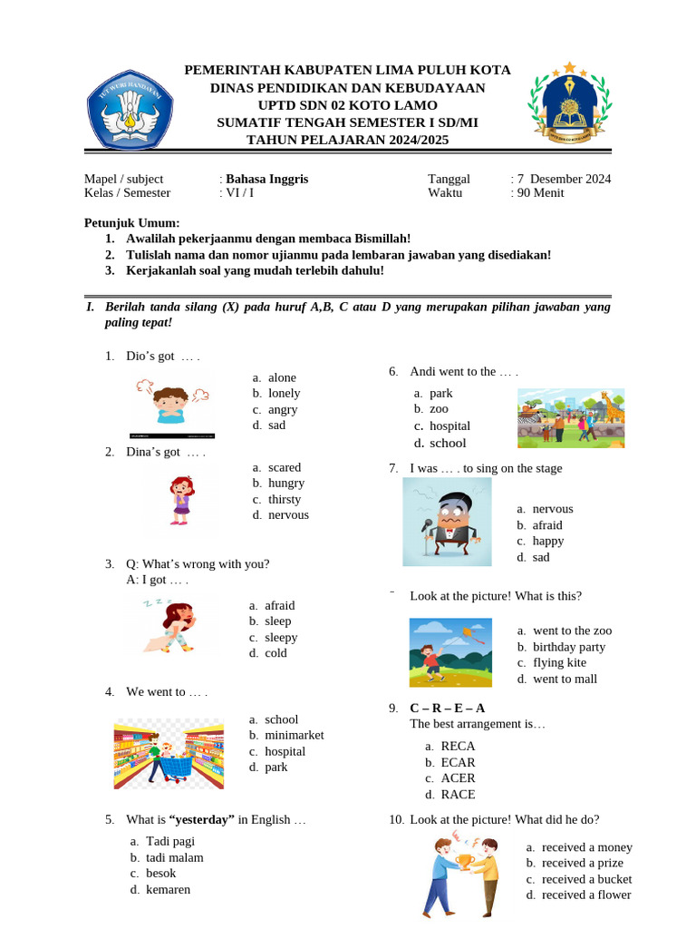 Soal Bahasa Inggris KLS Vi Akhir Semester | PDF