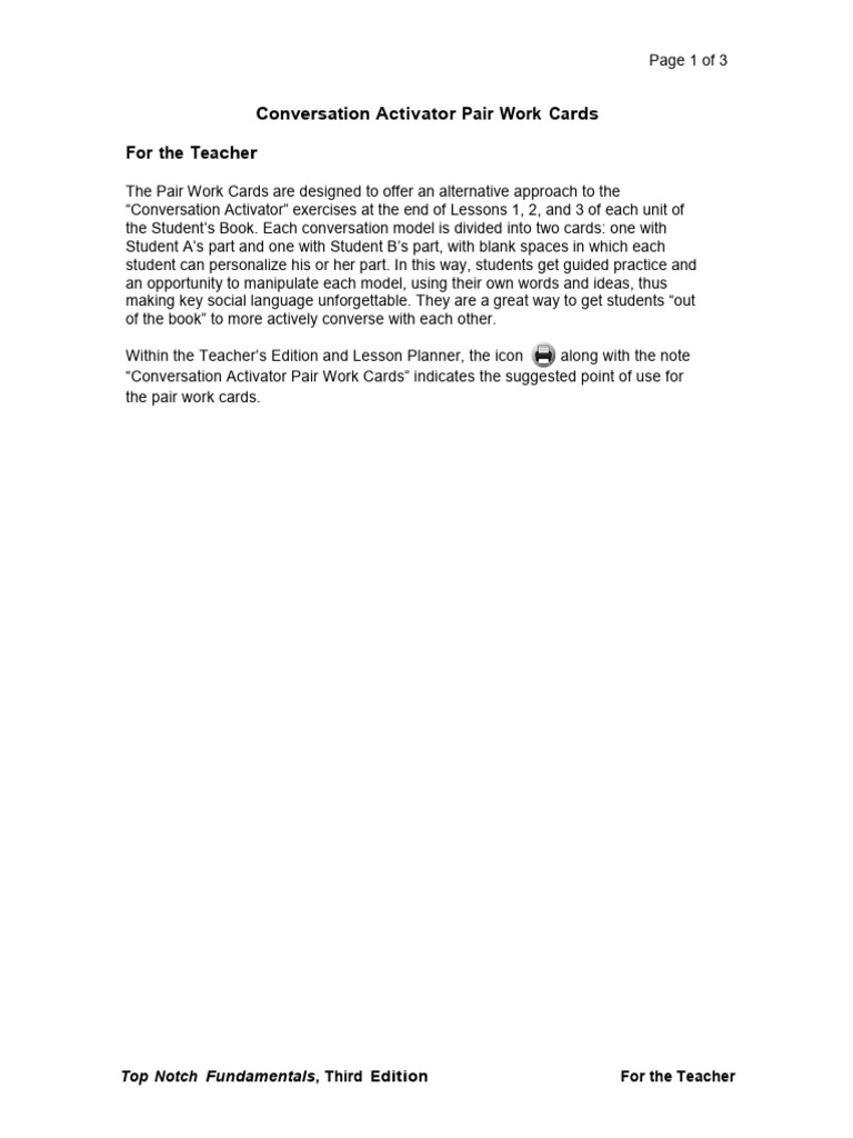 Conversation Activator Pair Work Cards | PDF | Human Communication ...
