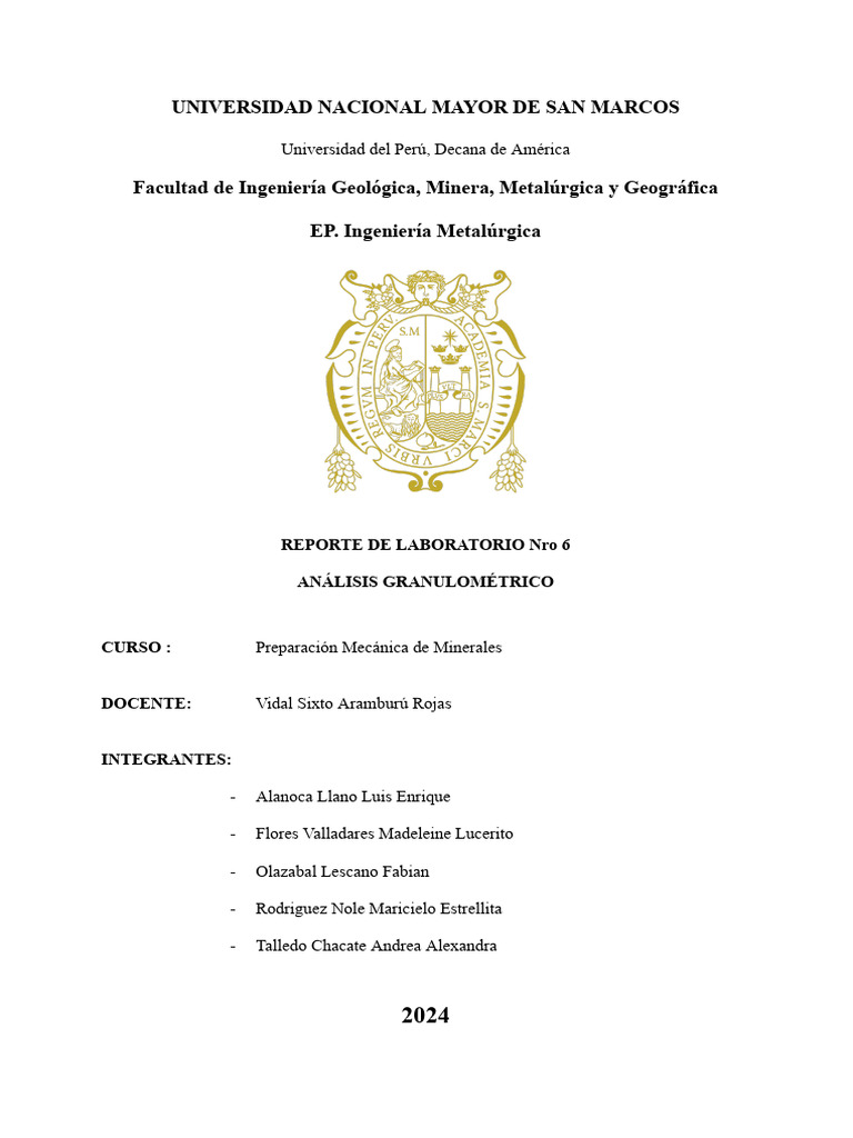 Análisis Granulométrico - Reporte Labo Prepa | PDF | Metalurgia | Materiales naturales
