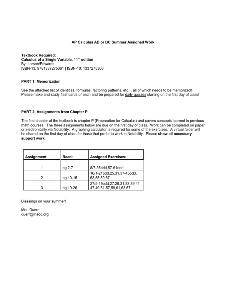 AP Calc AB BC Summer Assignments | PDF | Area | Geometric Shapes
