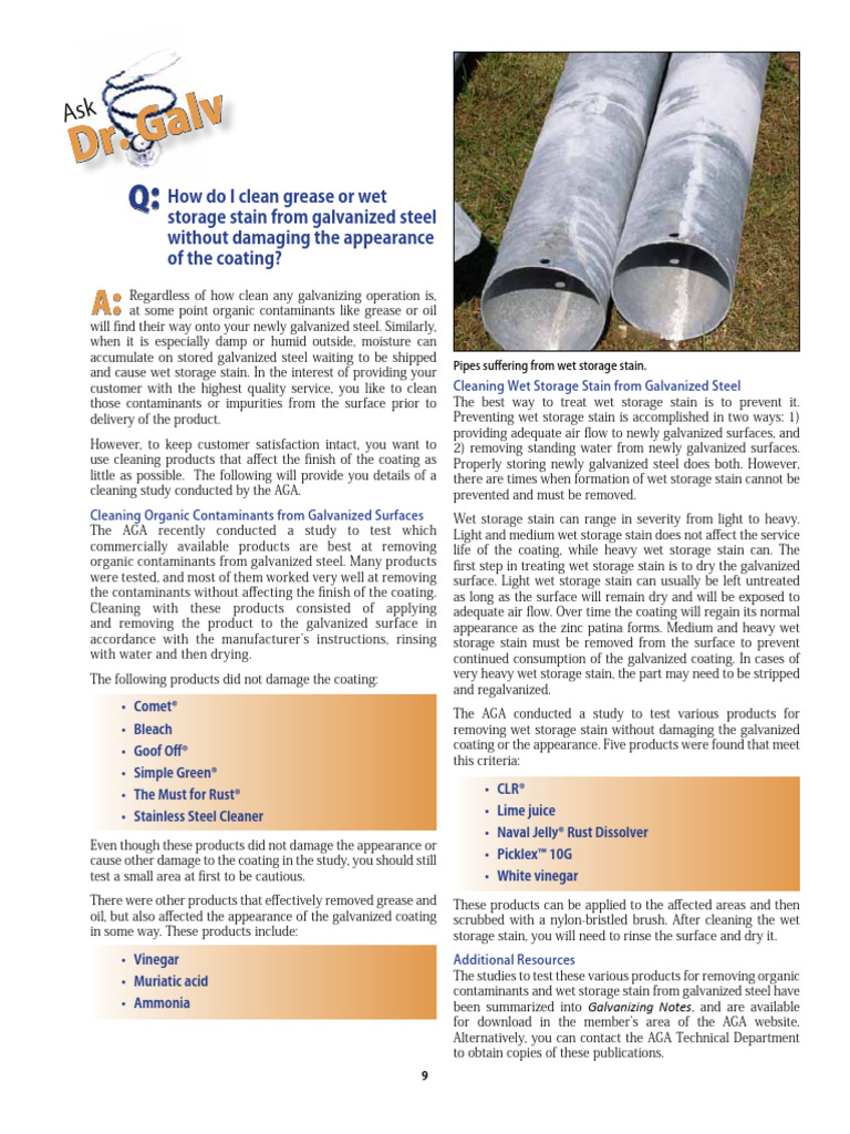 Removing Wet Storage Stain (Dr. Galv Jan-Feb 2010) | PDF | Galvanization | Rust