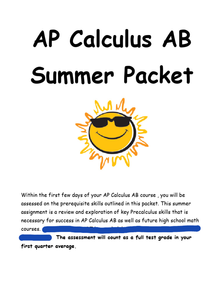 AP Calculus Summer Assignment 21 | PDF