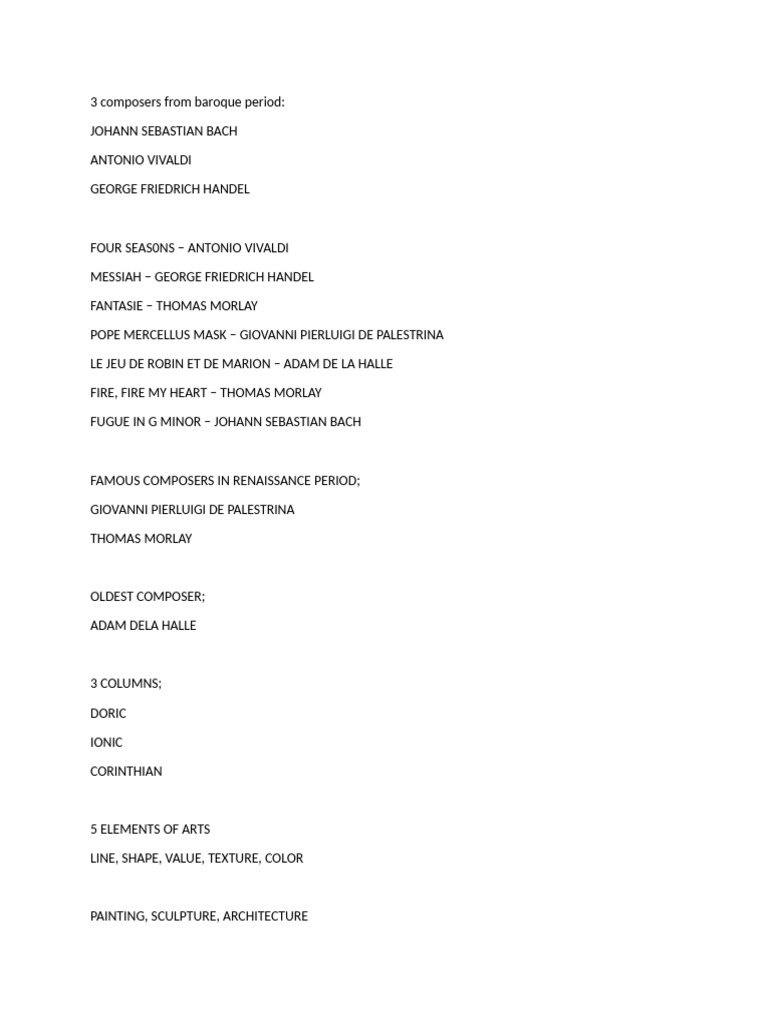 Baroque and Renaissance Composers Overview | PDF | Art
