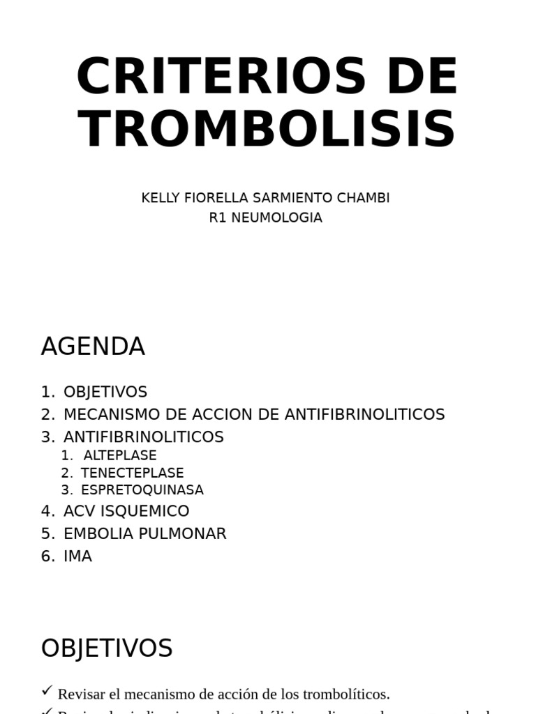 Criterios y Mecanismos de Trombolisis | PDF | Carrera | Medicina CLINICA