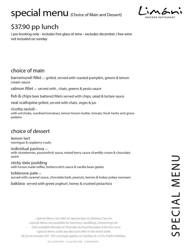 Limani Menu Special | PDF
